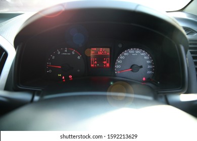 Closeup Dashboard Speedometer Tachometer White Backlight Stock Photo ...