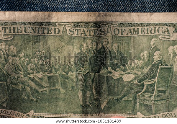 Closeup Declaration Independence Drawing Back Two Stock Photo ...
