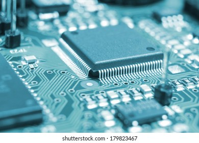 Integrated Semiconductor Microchip Microprocessor On Blue Stock Photo ...