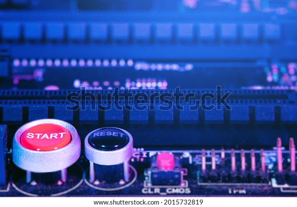 Closeup Elements Computer Motherboardstart Reset Button Stock Photo ...