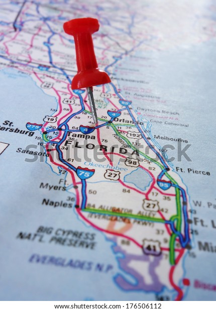 Closeup Florida Map Red Push Pin Stock Photo 176506112 | Shutterstock