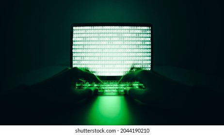 Closeup Hacker Using Laptop Computer Coding Stock Photo 2044190210 ...