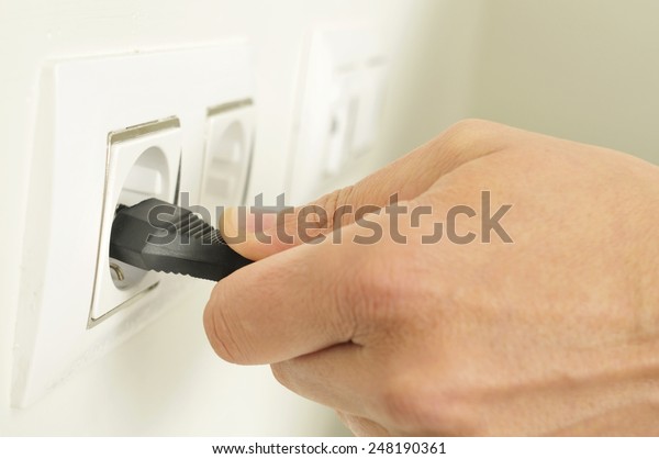 Closeup Hand Man Plugging Unplugging Electrical Stock Photo (Edit Now ...