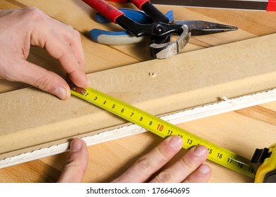 Closeup Hands Carpenter Using One Meter Stock Photo 176640695 ...
