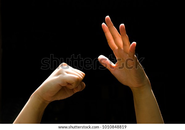 Closeup Hands Making Rock Paper Scissors Stock Photo 1010848819 ...