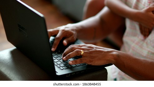 Closeup Hands Using Laptop Computer African Stock Photo 1863848455 ...