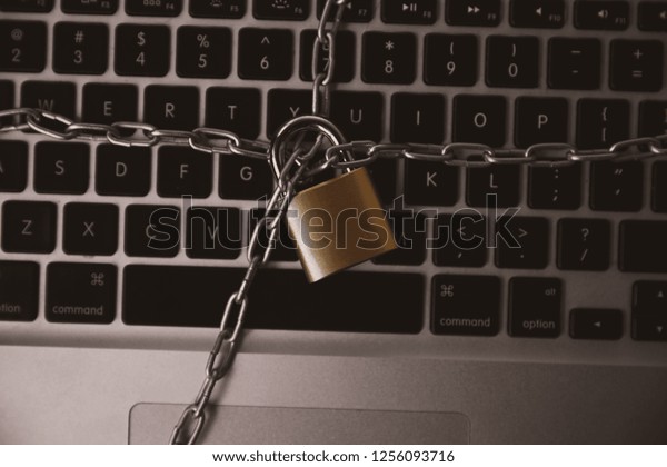 Closeup Keyboard Chains Lock Representing Concept Stock Photo ...