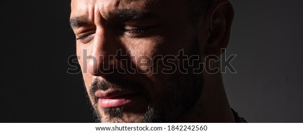 Closeup Man Crying Face Tears Close Stock Photo 1842242560 | Shutterstock