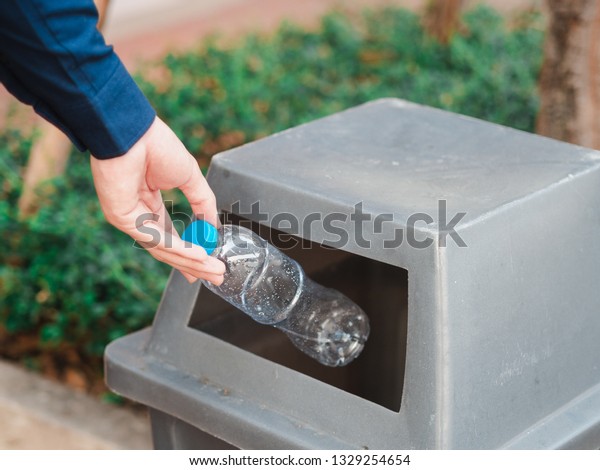 Closeup Man Hand Throwing Empty Plastic Stock Photo 1329254654 ...