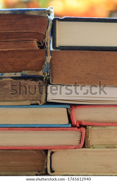 Closeup Multiple Old Books Overlapping Selective Stock Photo 1765612940 ...