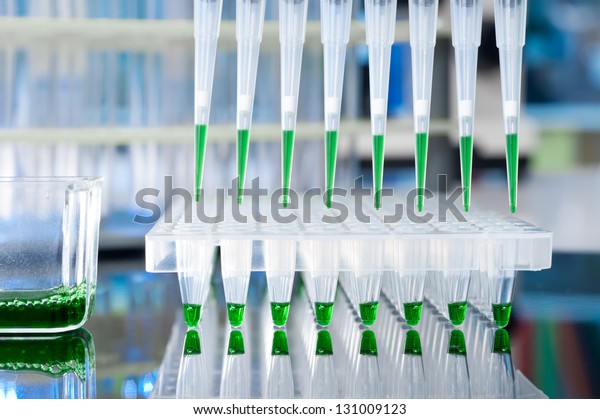 Closeup On Automatic Multipipette Tips Over Stock Photo 131009123 ...
