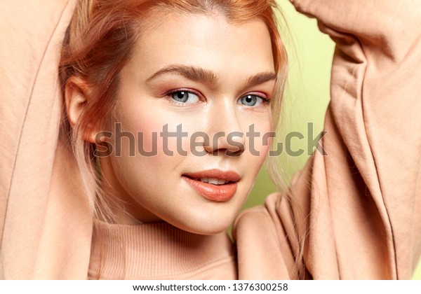 Closeup Portrait Smiling Model Posing Studio Stock Photo 1376300258 ...