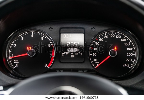 Closeup Round Dashboard Speedometer Tachometer White Stock Photo ...