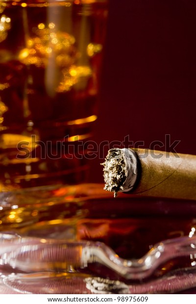 Closeup Selective Focus Burning Cigar Glass Stock Photo 98975609 ...