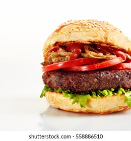 Closeup Side View Stacked Beefburger Bun Stock Photo 558886510 ...