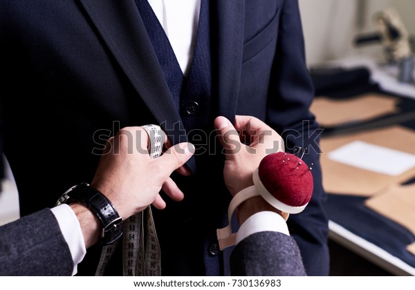 Closeup Tailor Fitting Bespoke Suit Model Stock Photo (Edit Now) 730136983