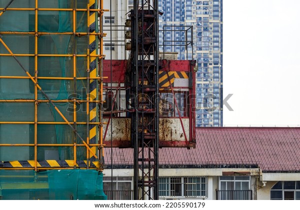 Closeup Temporary Construction Elevator Used On Stock Photo 2205590179 ...