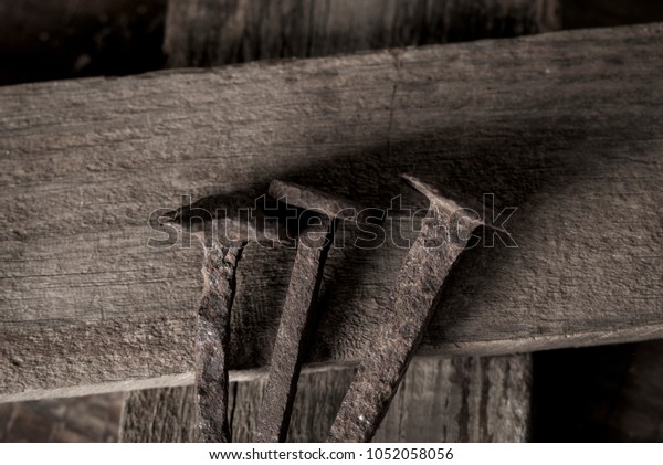 Closeup Three Rusty Nails On Wooden Stock Photo 1052058056 | Shutterstock