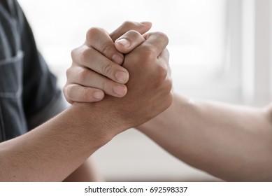 Closeup Two Hands Joining Together Symbolizing Stock Photo 692598337 ...