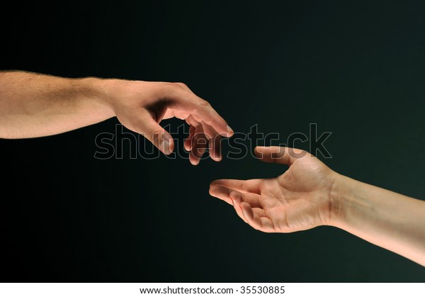 Closeup Two Hands Reaching Each Other Stock Photo (Edit Now) 35530885