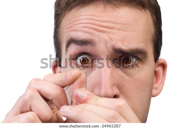 Closeup View Man Threading Needle Isolated Stock Photo (Edit Now) 24965287
