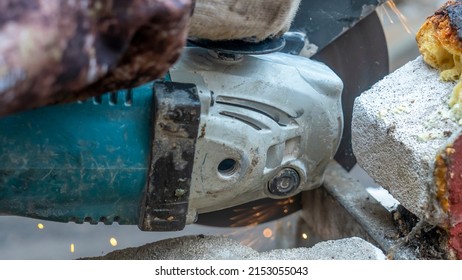 Closeup View Worker Working Angle Grinder Stock Photo 2153055043 ...