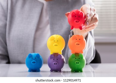 Closeup Womans Hand Stacking Multi Colored Stock Photo 1129014971 ...
