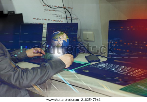 Closeup Young Developer Sitting Office Desk Stock Photo 2183547961 ...
