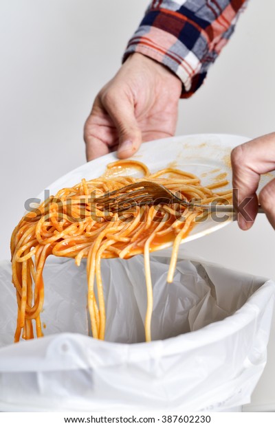 Closeup Young Man Throwing Leftover Plate Stock Photo 387602230 ...