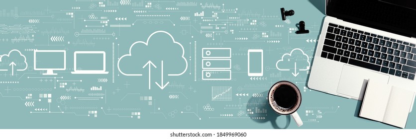 Cloud Computing Laptop Computer On Desk Stock Photo 1849969060 ...