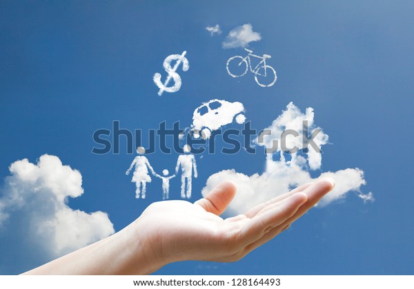 Clouds Shape Floating On Hand Stock Photo (Edit Now) 128164493