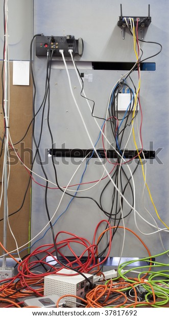 Cluster Wires On Back Computer Station Stock Photo (Edit Now) 37817692