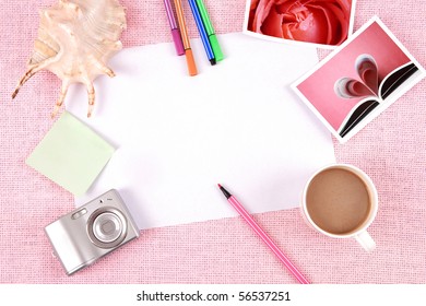 Clutter Objects Stacked On Pink Background Stock Photo 56537251 ...