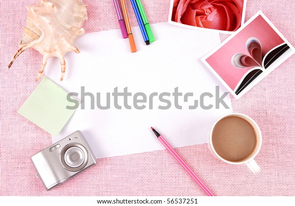 Clutter Objects Stacked On Pink Background Stock Photo 56537251 ...
