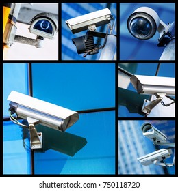Collage Closeup Security Cctv Camera Surveillance Stock Photo 750118825 ...