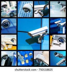 Collage Closeup Security Cctv Camera Surveillance Stock Photo 750118825 ...