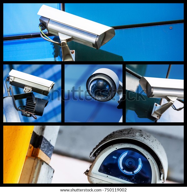 Collage Closeup Security Cctv Camera Surveillance Stock Photo 750119002 ...