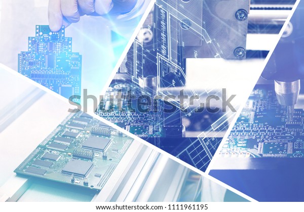 Collage of computer boards with visual effects in a futuristic style ...