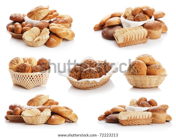 Collage Different Bread On White Background Stock Photo 72223213 ...