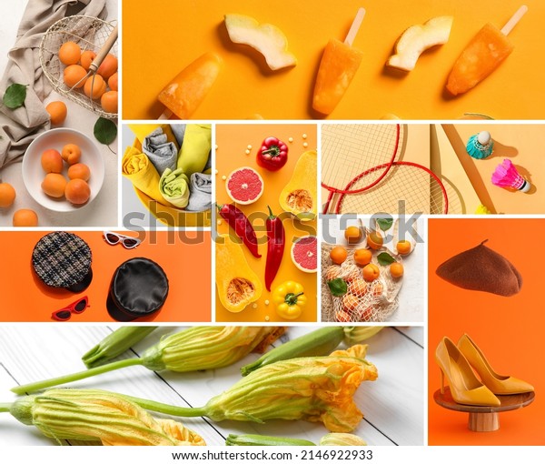 Collage Different Objects Orange Colors Stock Photo 2146922933 ...