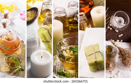 Collage Different Photes Spa Green Colors Stock Photo (Edit Now) 265366751