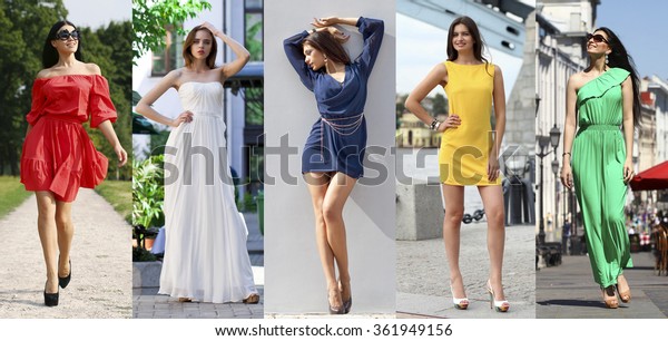 Collage Five Beautiful Models Colored Summer Stock Photo 361949156 ...