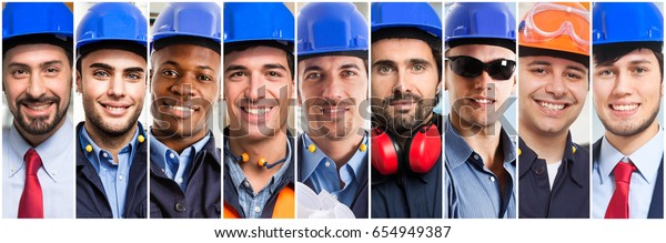 Collage Many Workers Stock Photo (Edit Now) 654949387