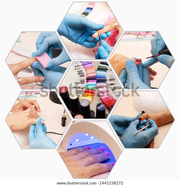 Collage Process Applying Gel Polish Preparation Stock Photo 1445238272 ...