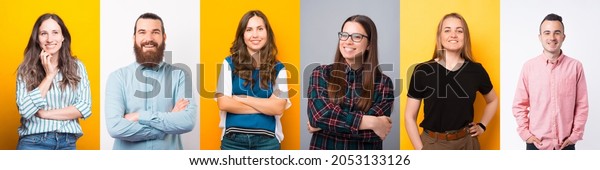 Collage Six Different People Posing Camera Stock Photo 2053133126 ...
