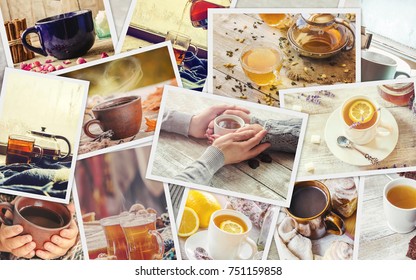 Collage Autumn Tea Hot Drink Selective Stock Photo 1198847623 ...