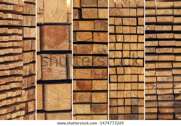 Collage Types Eaves Board Stacks Close Stock Photo 1474773269 ...