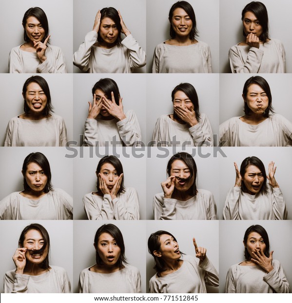 Collection Composite Different Face Expression Japanese Stock Photo ...