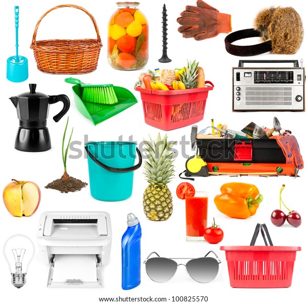Collection Many Objects Isolated On White Stock Photo (Edit Now) 100825570
