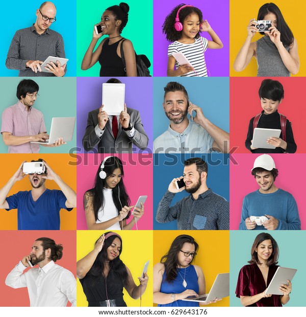 Collection People Using Digital Device Collage Stock Photo 629643176 ...